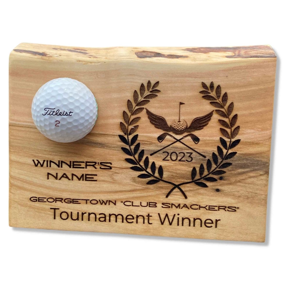 Custom Golf Award Live Edge Wood with Golf Ball - Personalized Golf ...