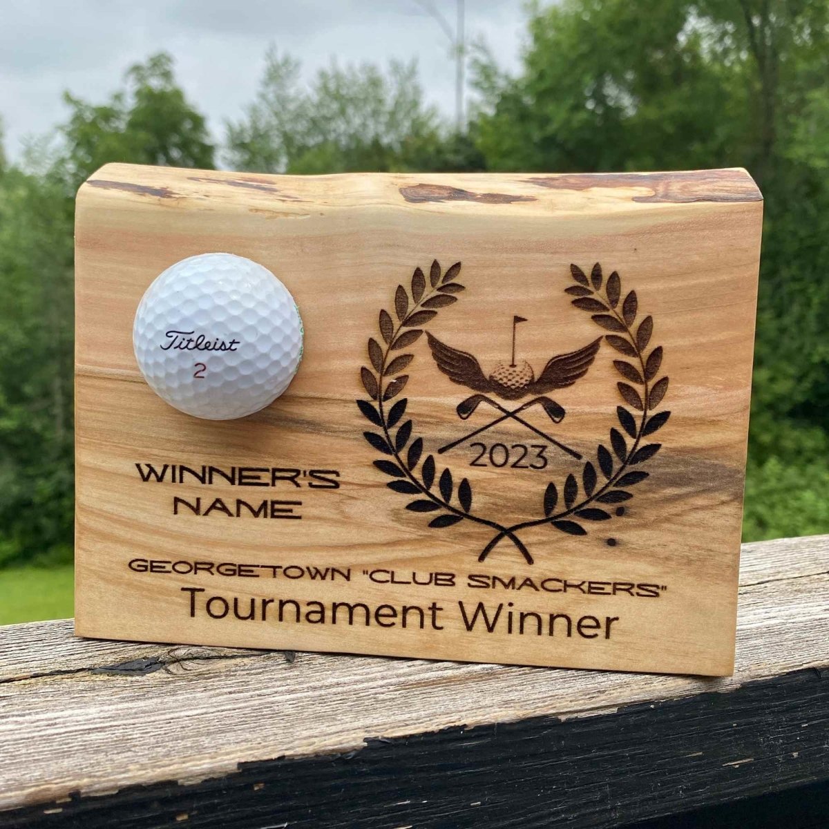 Custom Golf Award Live Edge Wood with Golf Ball - Personalized Golf ...