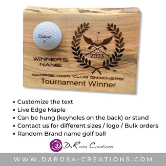 Custom Golf Award Live Edge Wood with Golf Ball - Personalized Golf ...